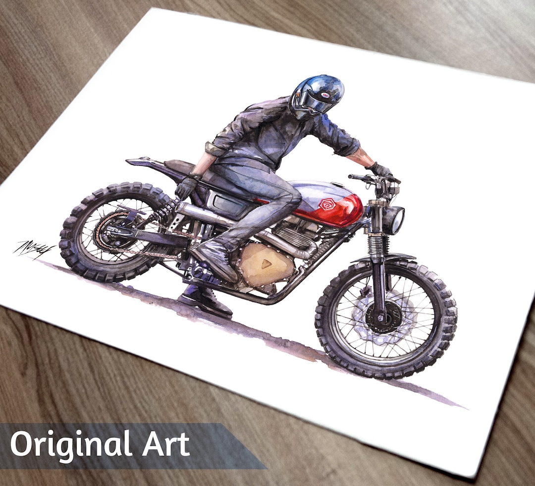 Triumph Motorcycle Original Artwork, Motorcycle Art for Man Cave ...