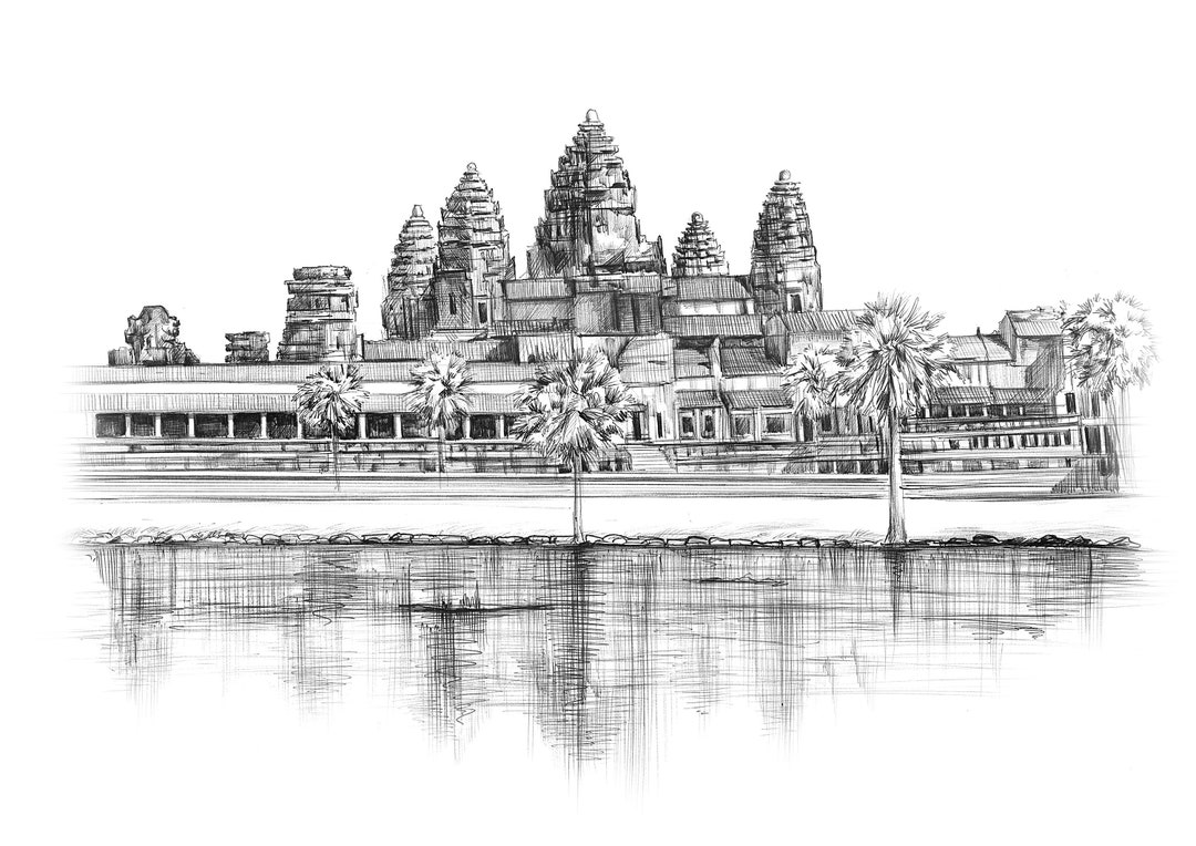 Angkor Wat Print, Cambodia Poster, Vintage Temple Art, Angkor Wat ...