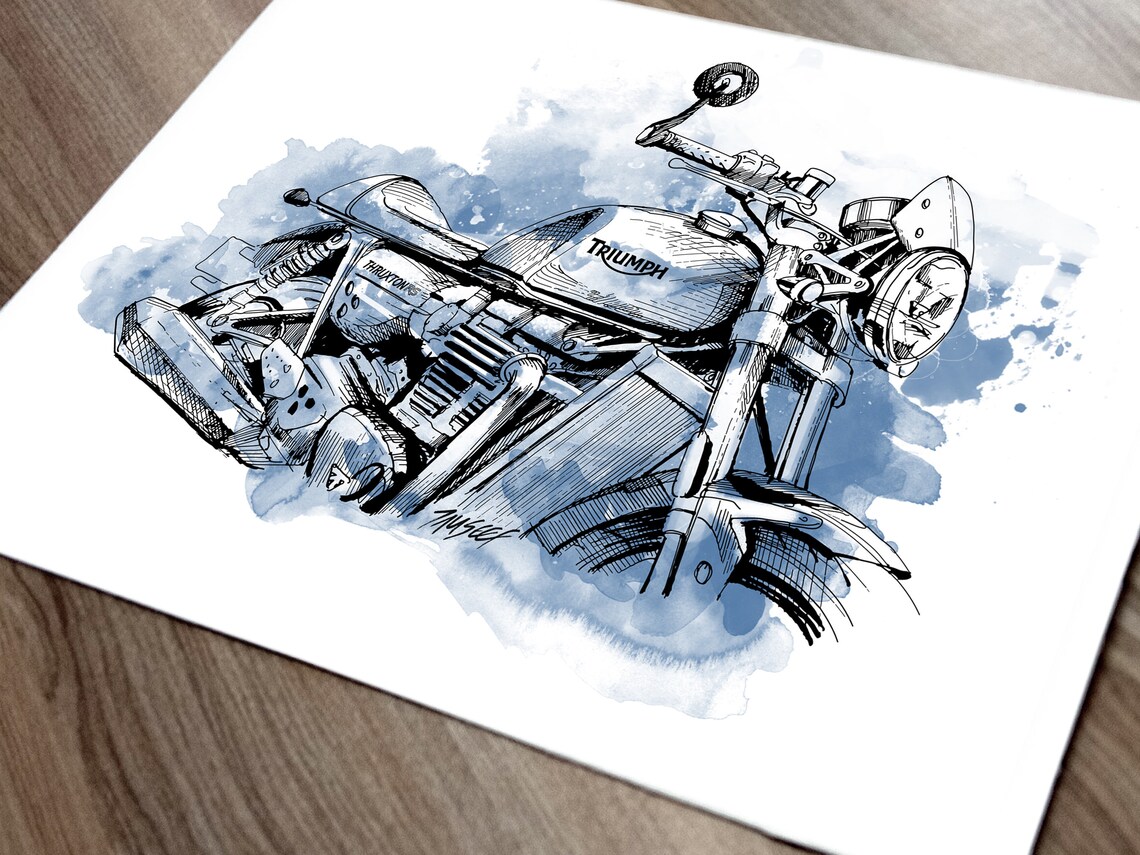 Triumph Thruxton Motorcycle Print Cafe Racer Art Poster - Etsy