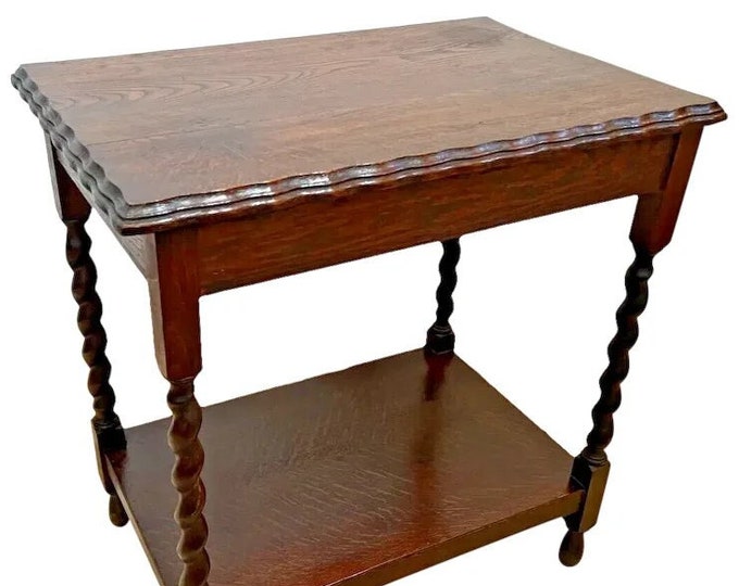 Antique Table Barley Twist Legs Bottom Shelf Dark Oak Boxed Base ...
