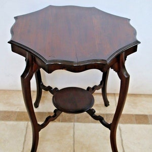 Antique Mahogany Scallop Top Wood Table With Bottom Shelf Nationwide ...