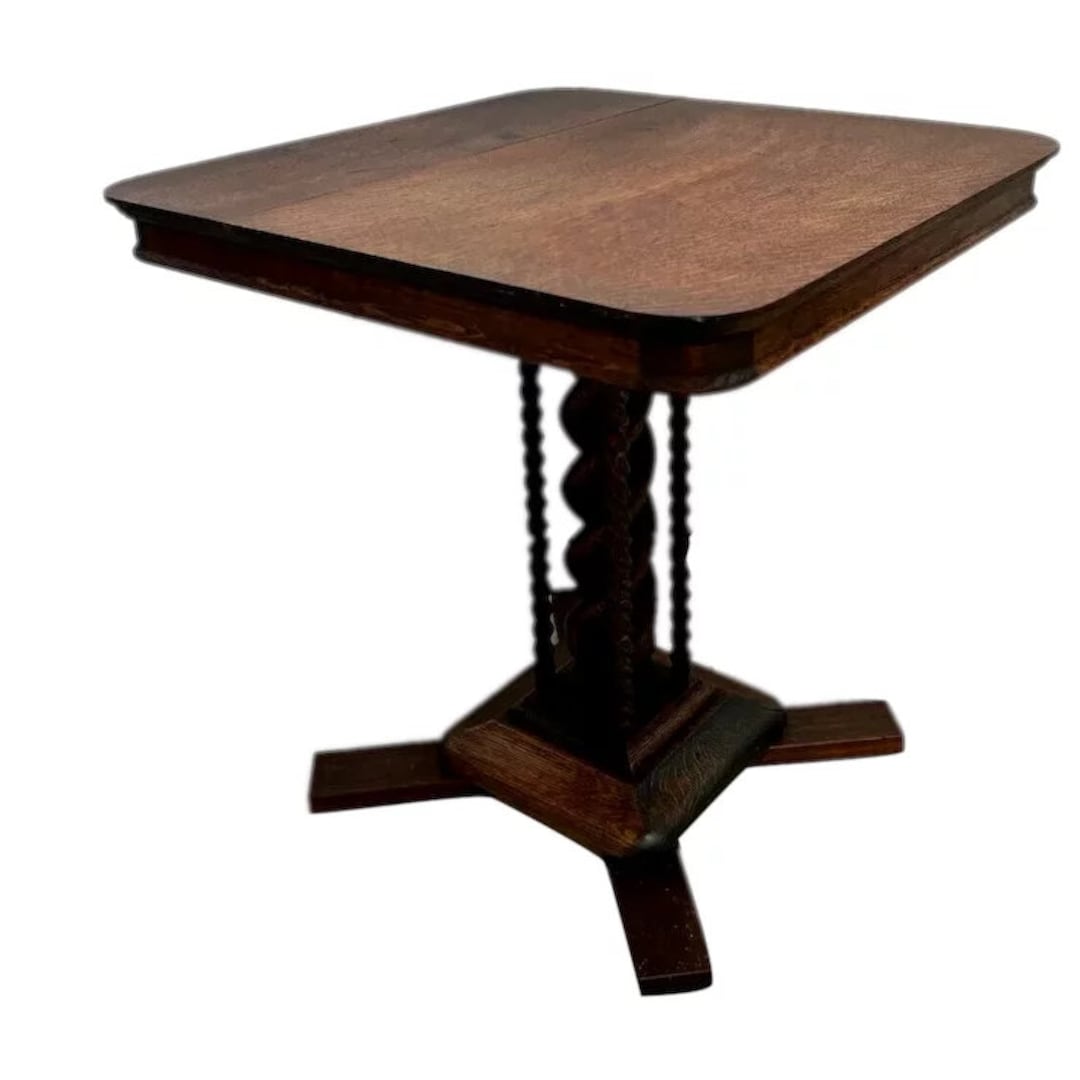 Antique Victorian Square Table Barley Twist Pedestal Hand Carved Solid ...