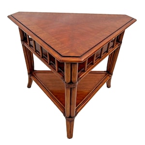 Vintage Corner Table Two Shelves Bamboo Wicker Legs and Mahogany Top - Etsy