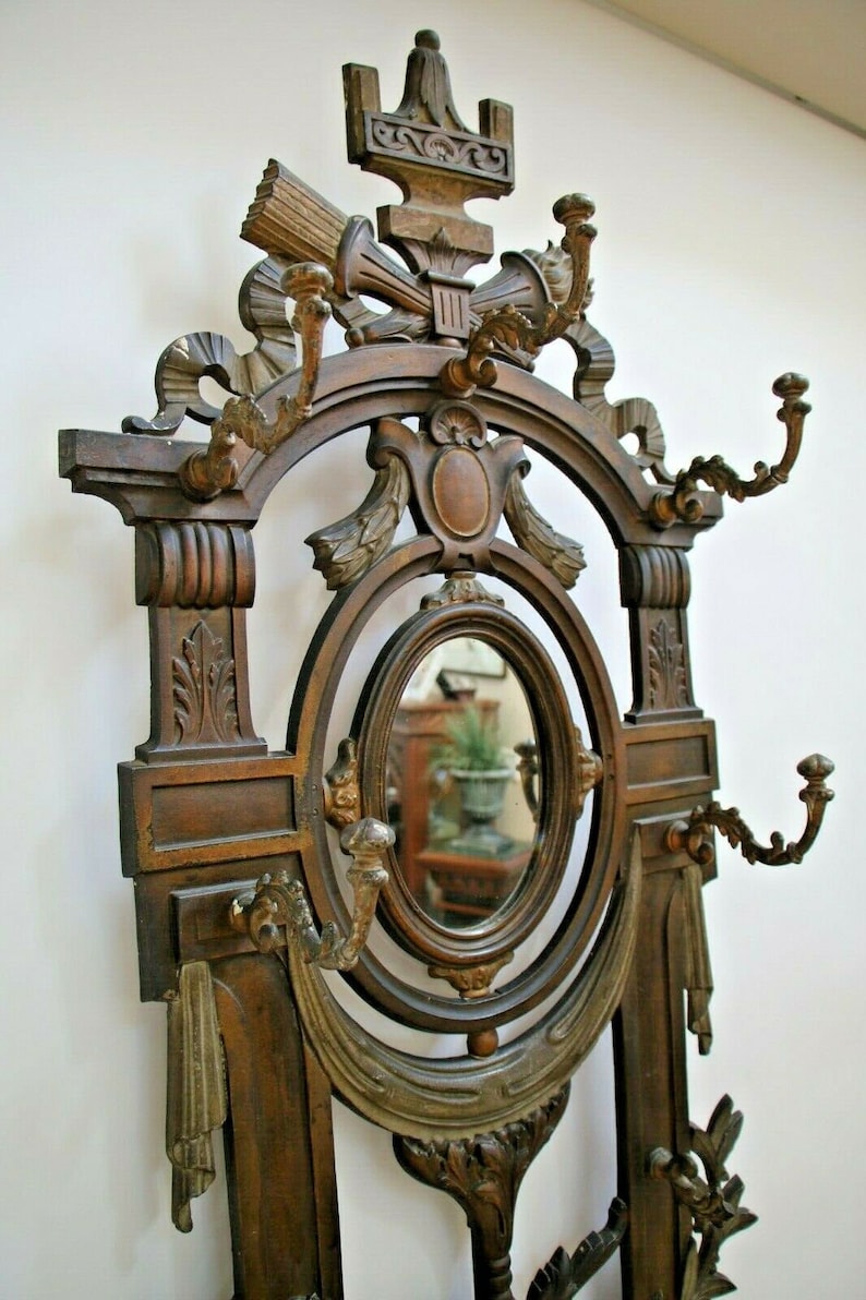 Antique Cast Iron Hall Tree Victorian Coat Rack Tilt Mirror - Etsy