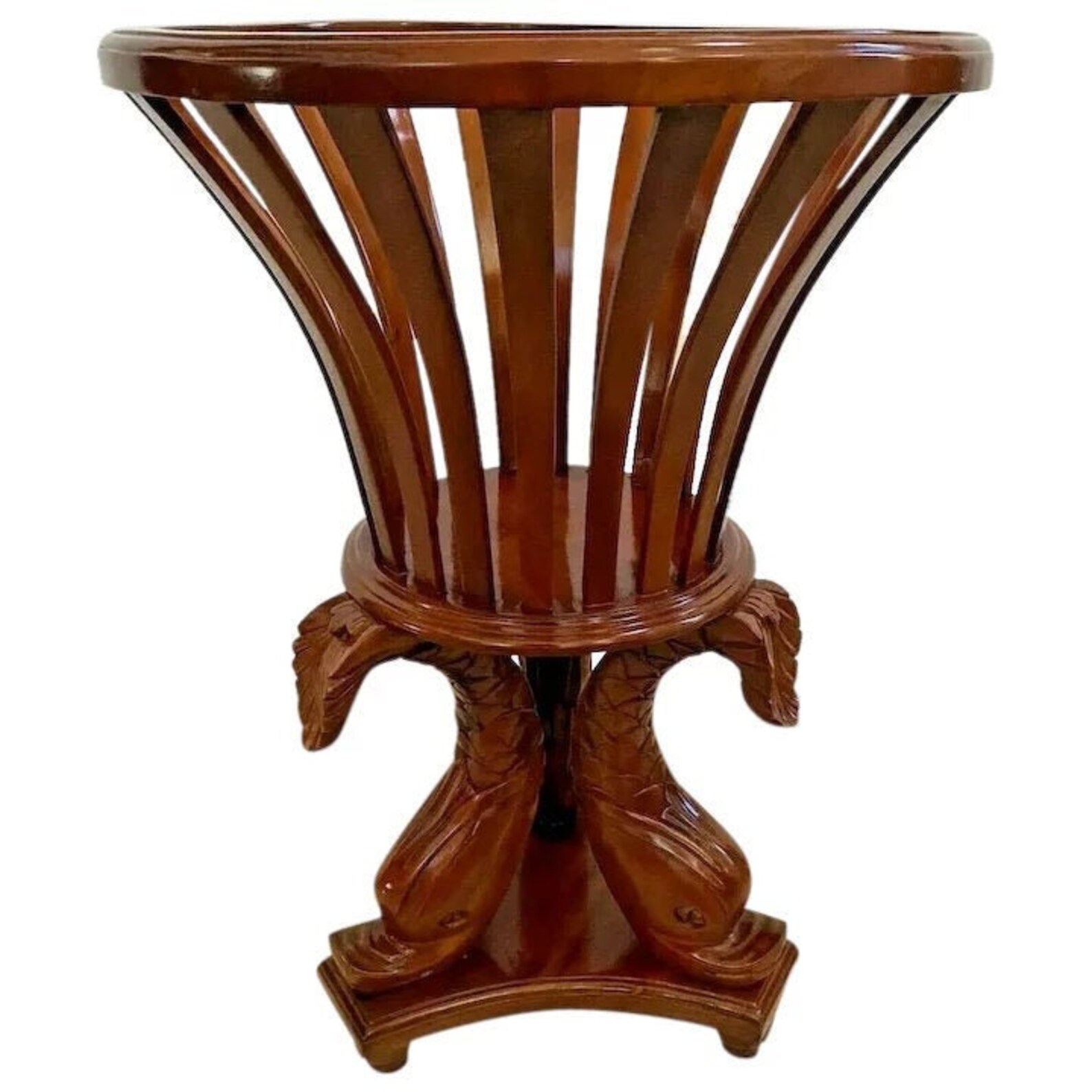 Vintage Plant Stand Hand Carved Koi Fish Themed Base Round Rim - Etsy