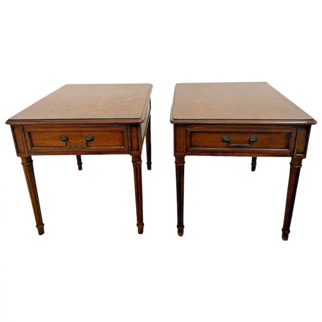 Vintage Pair of Henredon Side Tables Walnut Nightstands Single Drawer ...