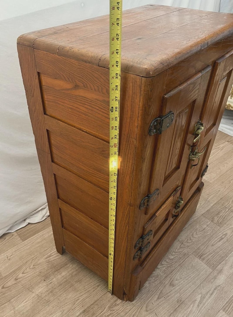 Antique Ice Box Three Storage Cabinets, Oak, Brass Latches, Three Racks ...