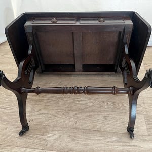 Coffee Table Lyre Violin Double Harp Pedestal Base Two Drawers Carved ...
