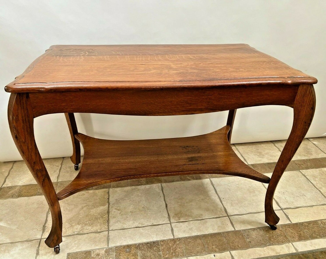 Antique Desk Library Table by Wolverine Mfg One Drawer Bottom Shelf ...