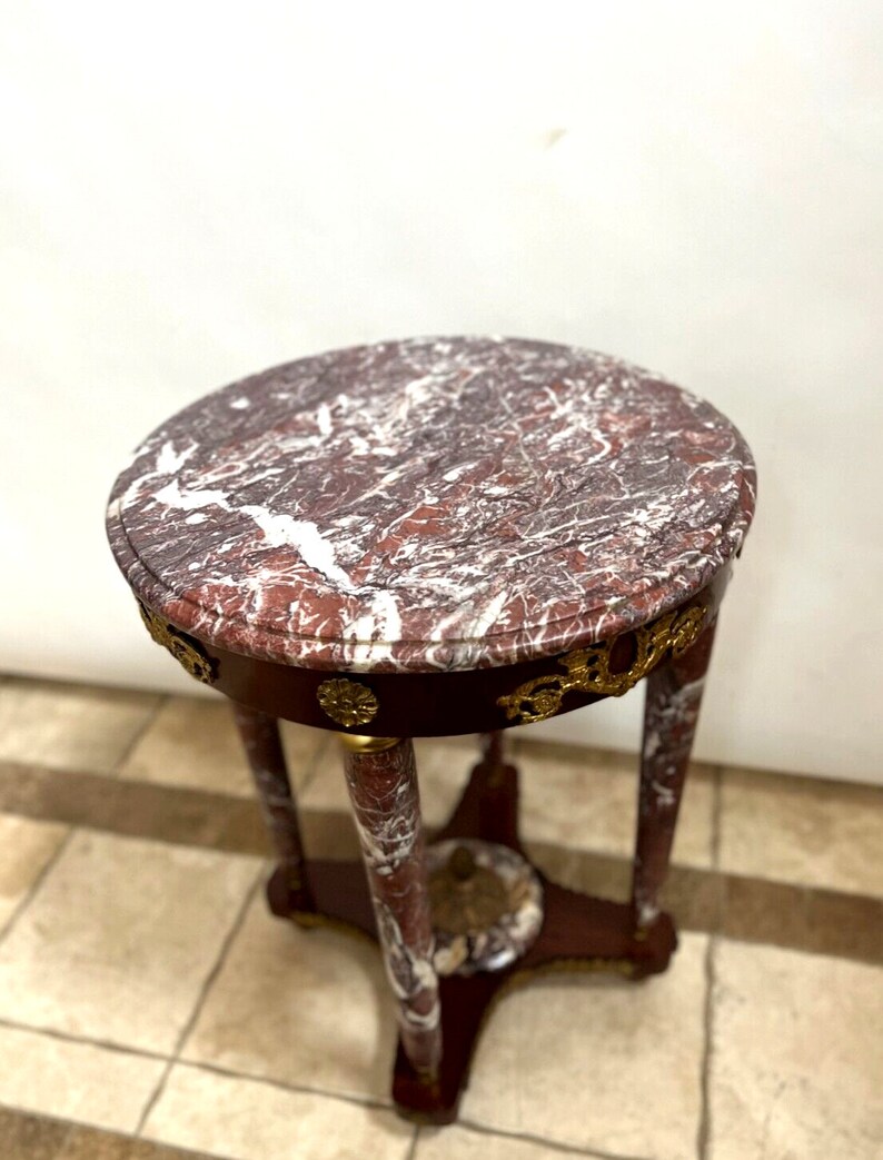 Antique French Round Table Entry Stand Marble Top Column Legs - Etsy