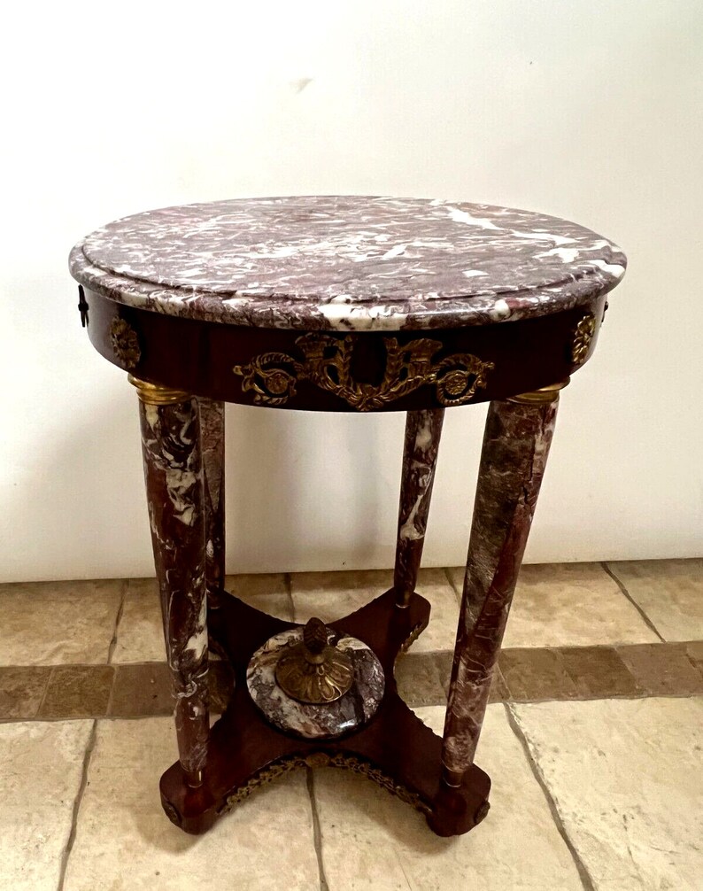 Antique French Round Table Entry Stand Marble Top Column Legs - Etsy