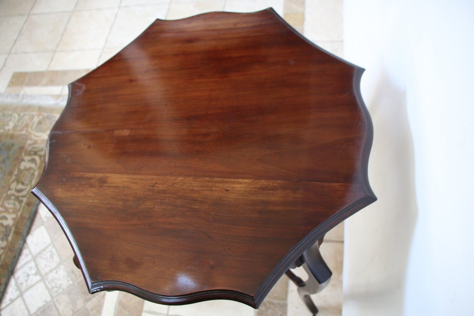 Antique Mahogany Scallop Top Wood Table With Bottom Shelf Nationwide ...
