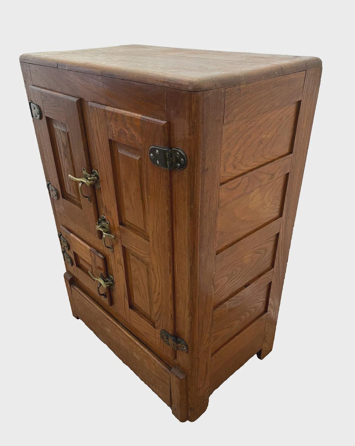 Antique Ice Box Three Storage Cabinets, Oak, Brass Latches, Three Racks ...