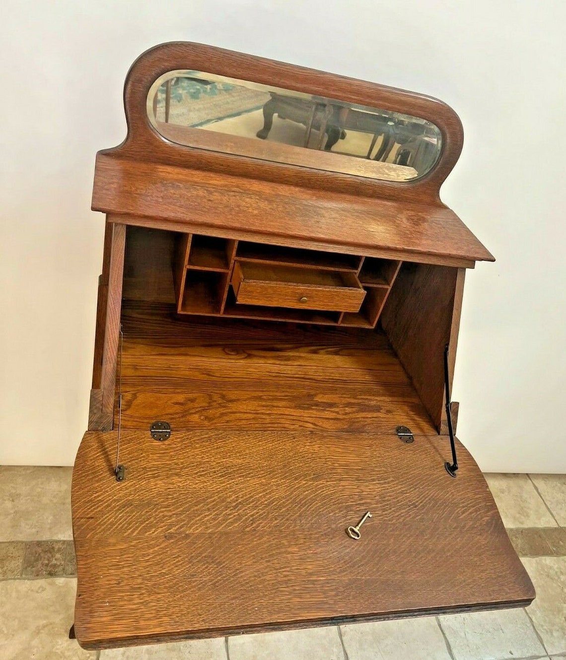 Antique Larkin Secretary Desk Mirror Tiger Oak Locking Door - Etsy