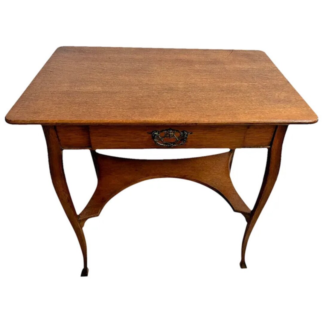 Antique Desk Library Table One Drawer Bottom Shelf Solid Oak French ...