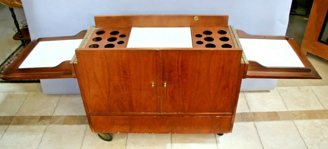 Mid Century Modern Bottle Server Cart Rolling Flip Top Hidden - Etsy