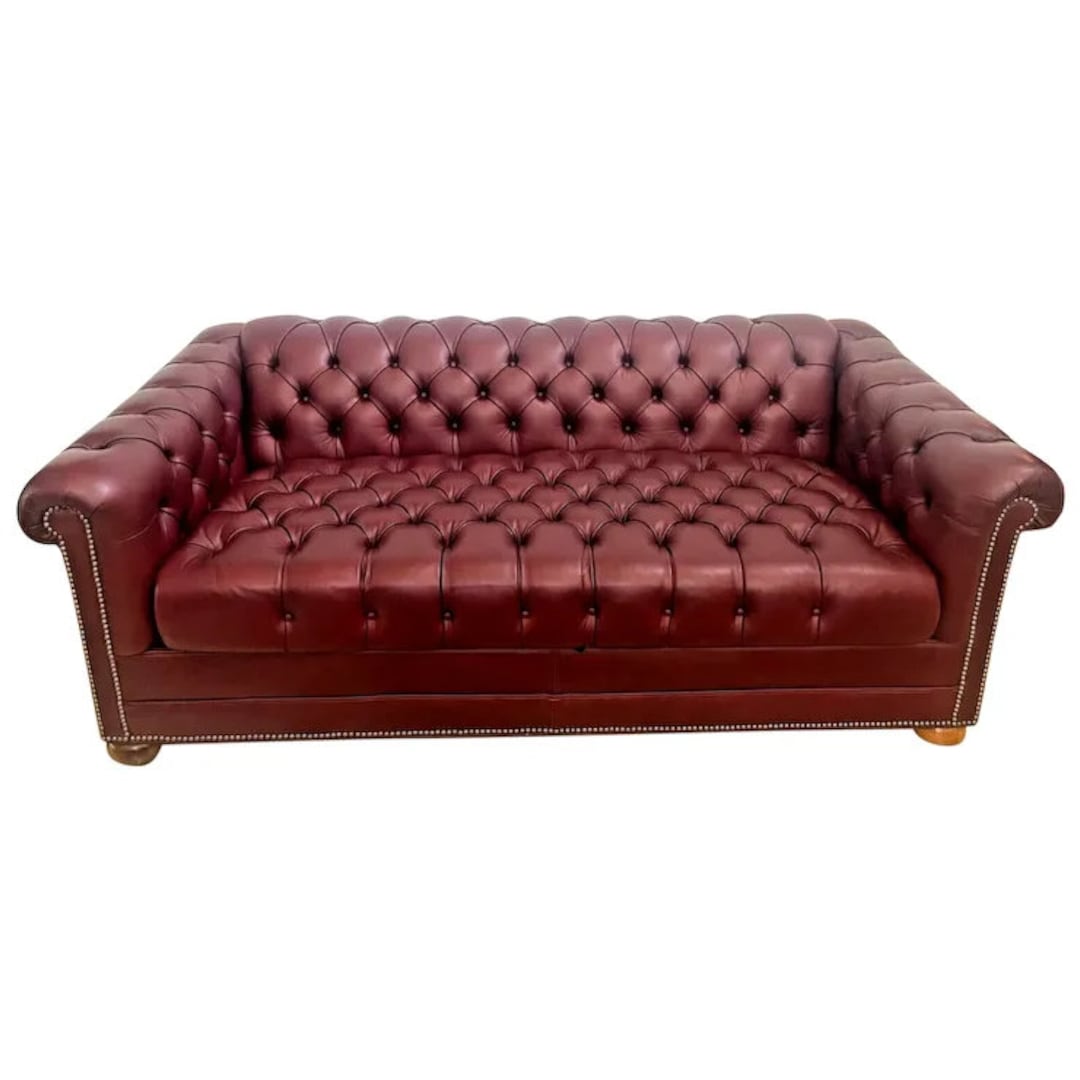 Vintage Chesterfield Leather Sofa Sleeper Rolled Arms and Back Tufted ...