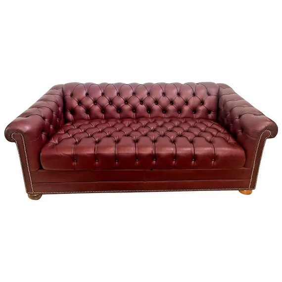 Vintage Chesterfield Leather Sofa Sleeper Rolled Arms and Back Tufted Seat Etsy