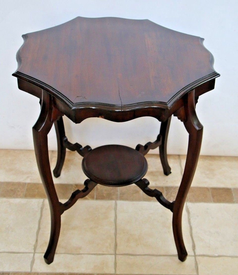 Antique Mahogany Scallop Top Wood Table With Bottom Shelf Nationwide ...