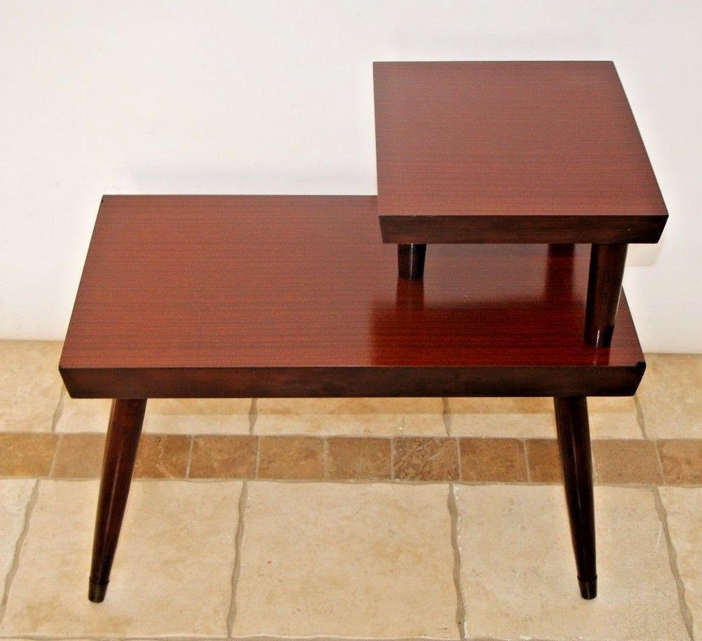 Atomic Era Mid Century Modern Brass Mahogany End Table Two Tier ...