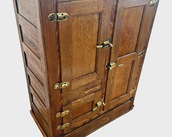Antique Ice Box Three Storage Cabinets Two Racks Caster Wheels Oak ...