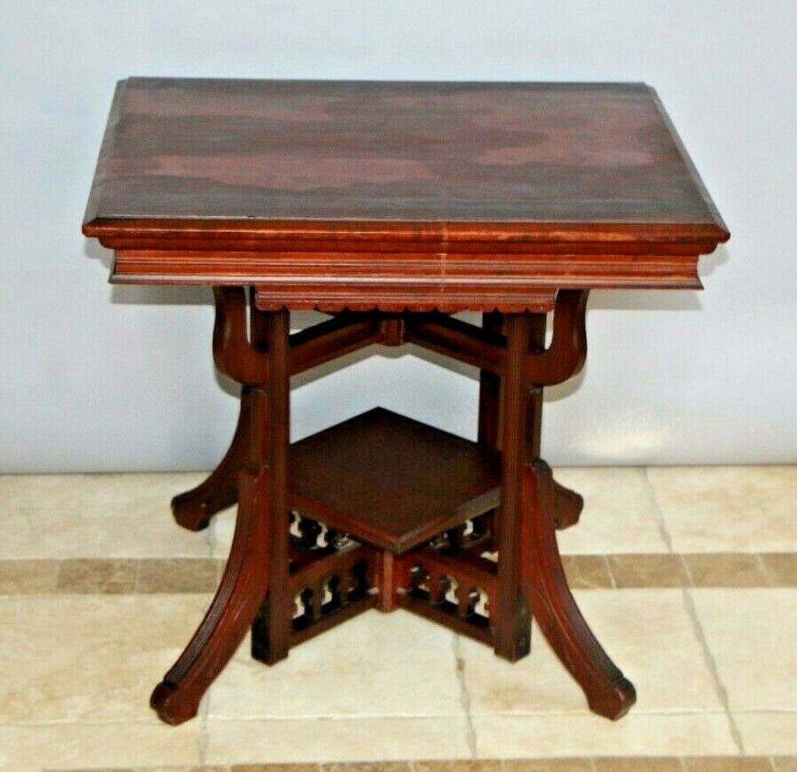 Antique Victorian Parlor Table Hand Carved Bottom Bookshelf | Etsy