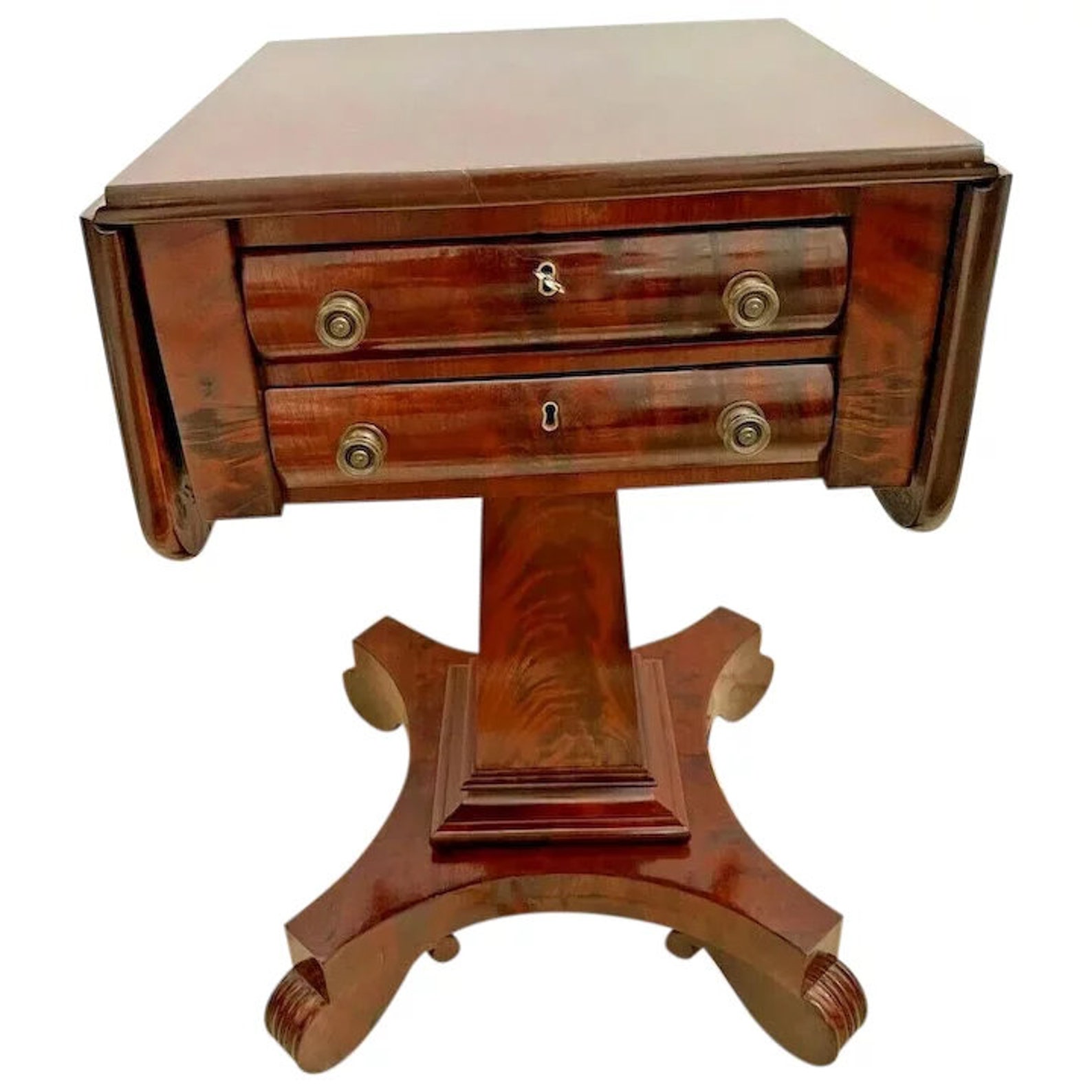 Antique American Empire Side Table Locking Top Drawer With - Etsy