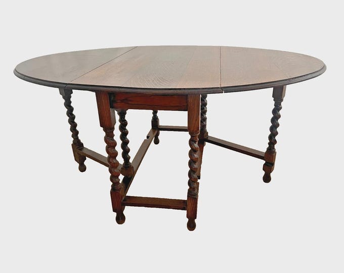 Antique Oval Barley Twist Gate Leg Kitchen Table Drop Side Leaf Tiger ...