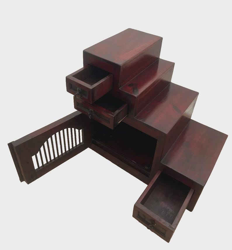 Vintage Japanese Kaidan Tansu Step Chest Swing Door Cabinet Three ...