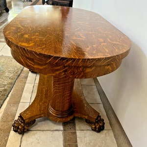 Amazing Oval Desk Writing Table Tiger Oak Drawer Claw Feet Shelf ...