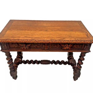 Antique Victorian Gothic Sofa Table Console Barley Twist Legs Two ...