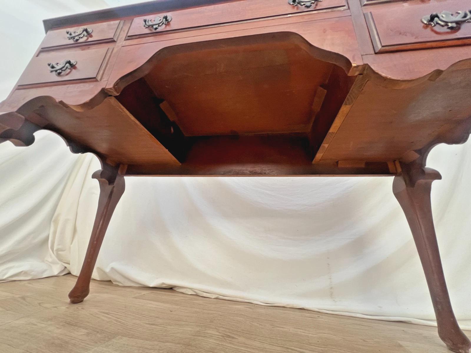 Vintage Desk Vanity, Chippendale Style, Three Dovetail Drawers, Solid ...