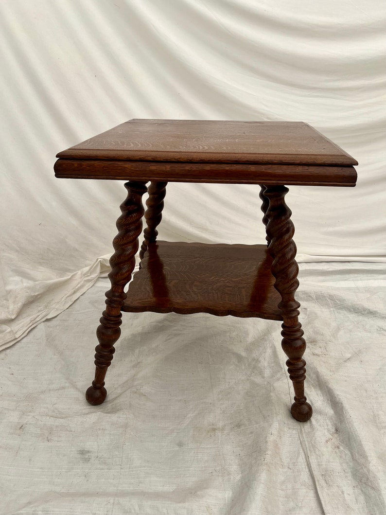 Antique Victorian Table Bottom Shelf Oak Barley Twist Legs Glass Ball ...