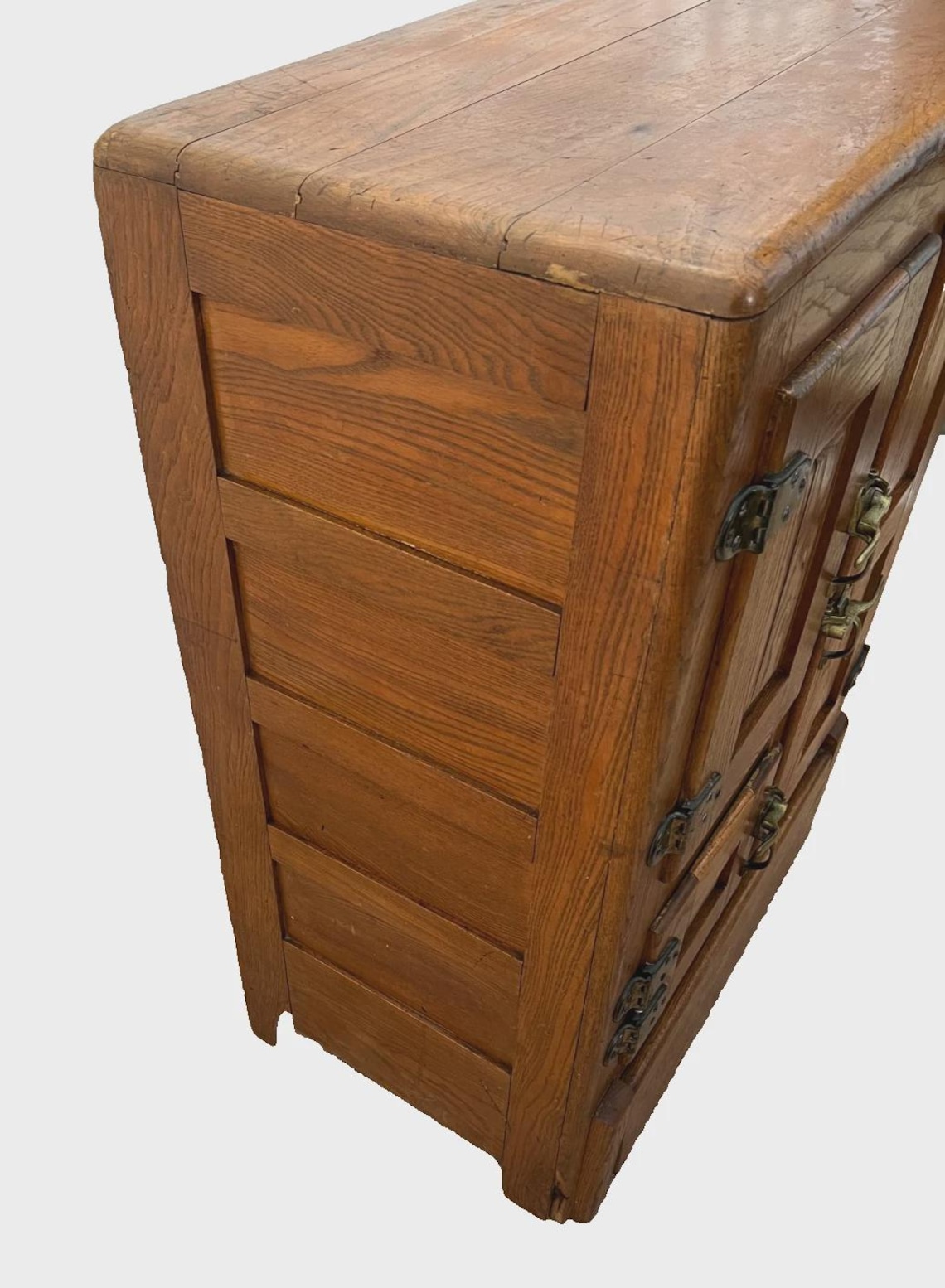 Antique Ice Box Three Storage Cabinets, Oak, Brass Latches, Three Racks ...