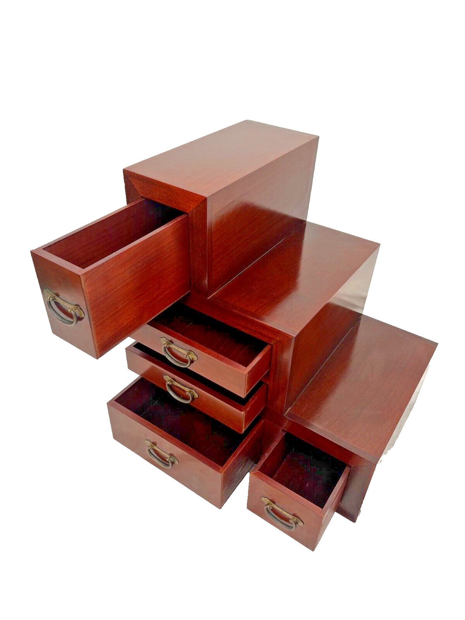 Vintage Tansu Step Chest Cabinet Five Pass Through Drawers Japanese ...