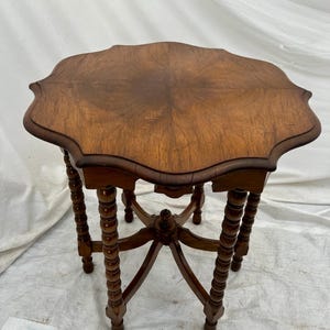 Victorian Parlor Table Six Legs Burled Walnut Scalloped Top Hand Carved ...