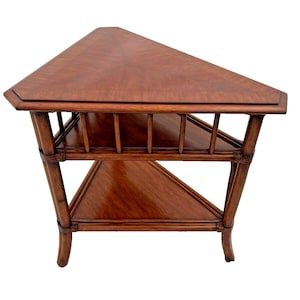 Vintage Corner Table Two Shelves Bamboo Wicker Legs and Mahogany Top - Etsy