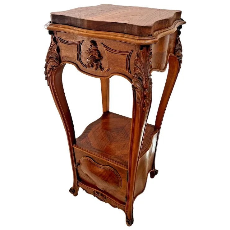 Antique French Tall Nightstand With Commode Bottom Cabinet Heart Shape ...