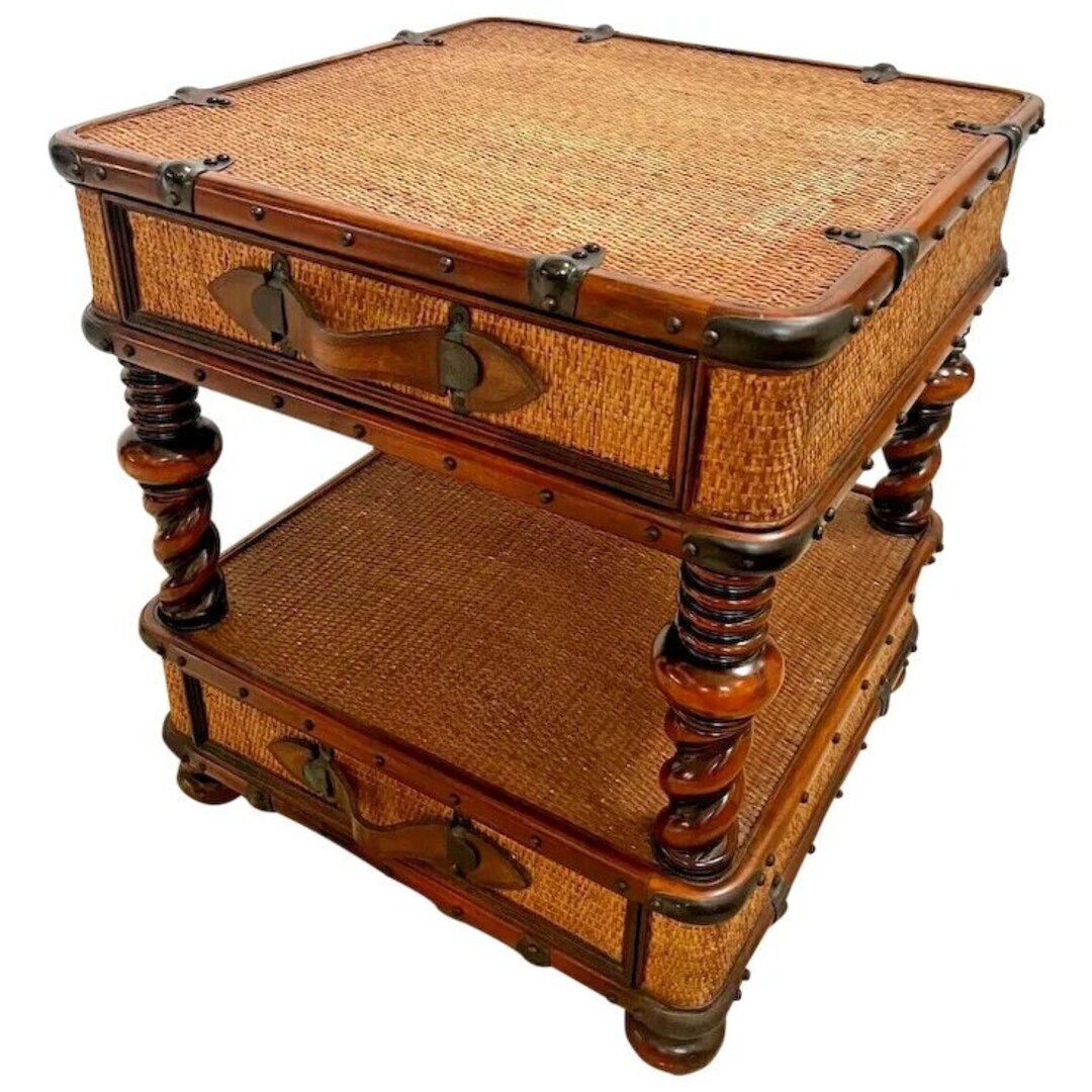 Vintage Two Drawer Side Table Chest With Bottom Shelf Barley Twist Legs ...