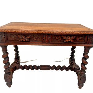 Antique Victorian Gothic Sofa Table Console Barley Twist Legs Two ...