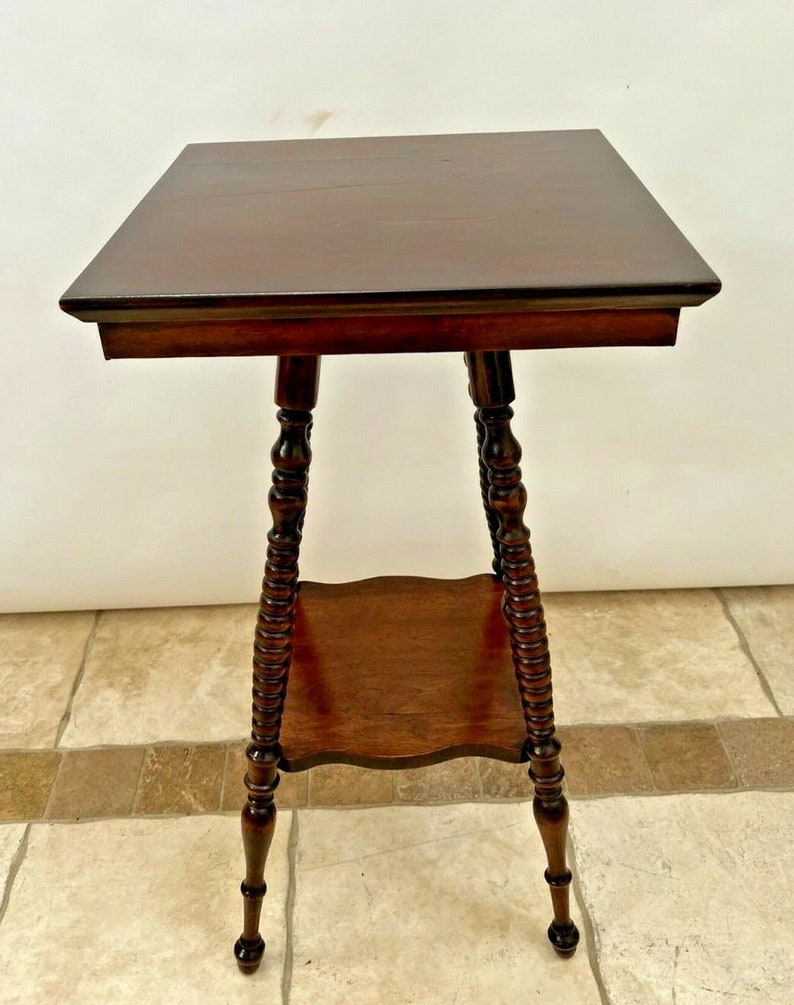 Antique Victorian Square Table With Bottom Shelf Two Tier Solid ...