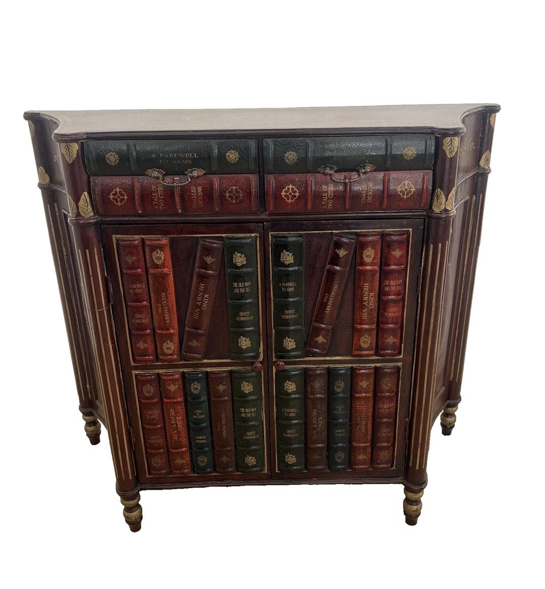 Vintage Bookcase Theme Console Cabinet Two Drawers, Double Door Storage ...