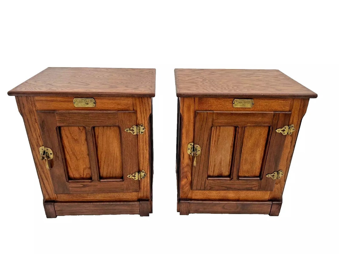 Vintage Pair White Clad Cabinets Nightstands Ice Box Style Two Tone Oak ...