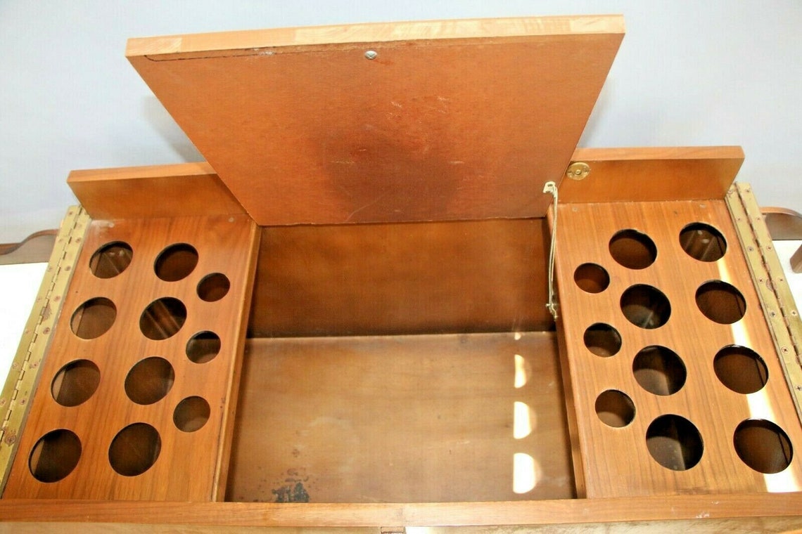 Mid Century Modern Bottle Server Cart Rolling Flip Top Hidden - Etsy