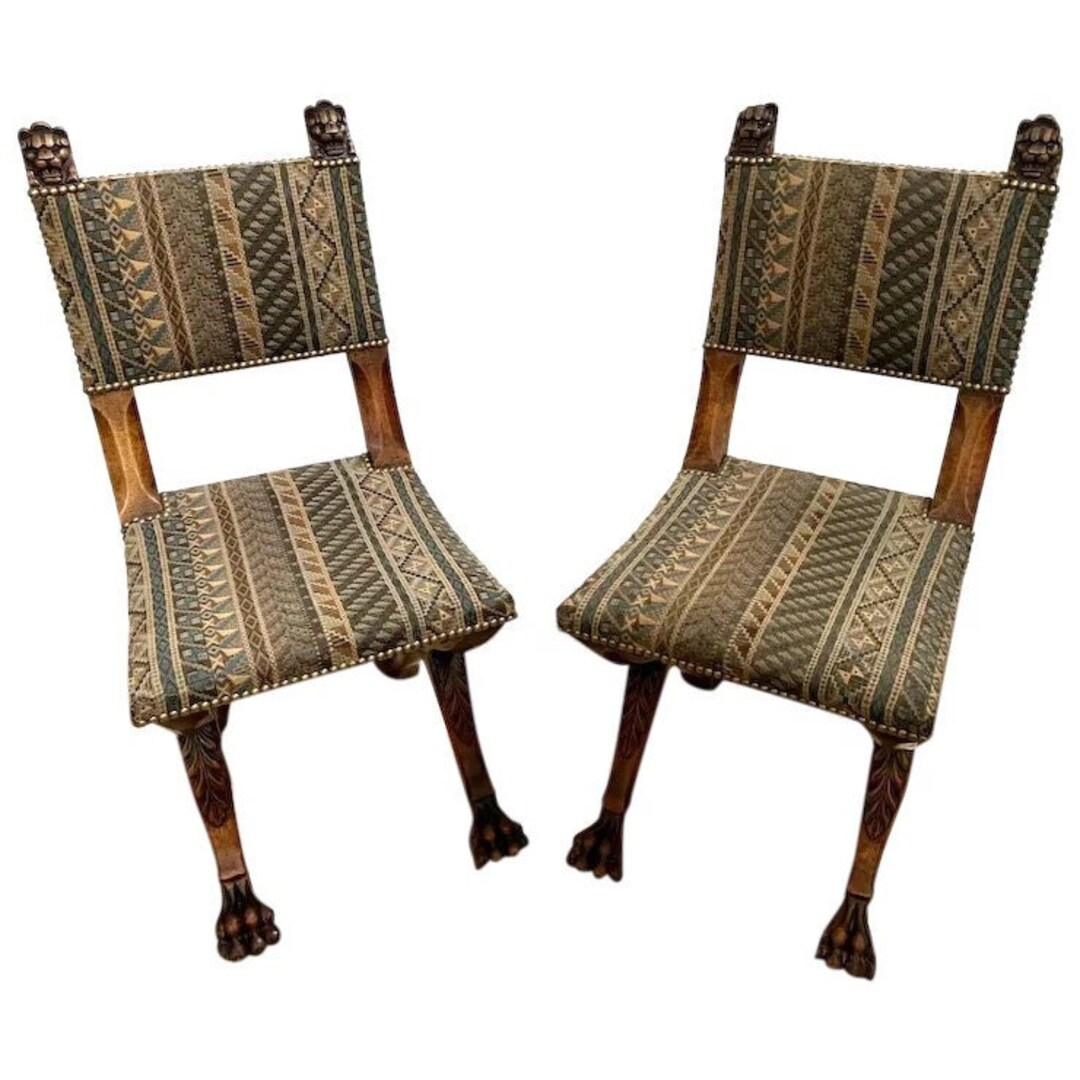 Antique Gothic Accent Chairs Gargoyle Lion Heads Large Claw Paw Feet ...