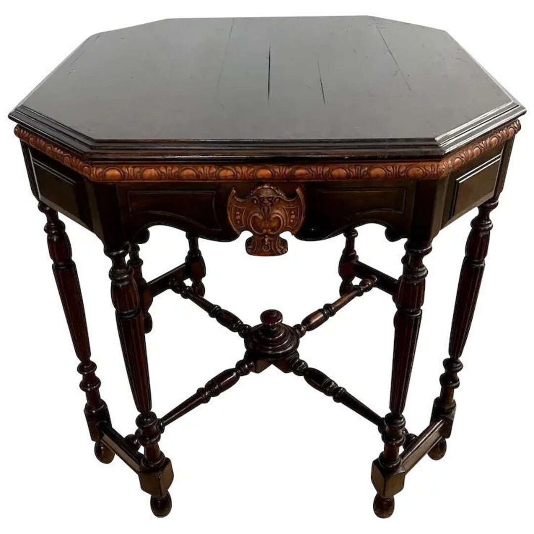 Antique Gothic Side Table Octagon Shape Hand Carved Eight Legs Kiel ...