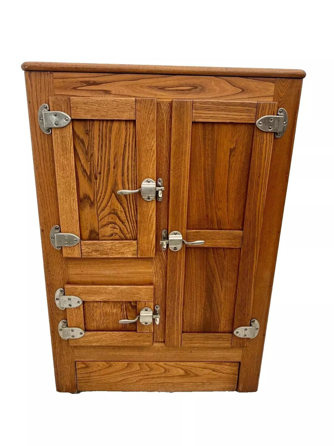 Antique Ice Box Three Storage Cabinets Two Racks Caster Wheels Oak ...