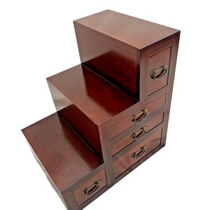 Vintage Tansu Step Chest Cabinet Five Pass Through Drawers Japanese ...