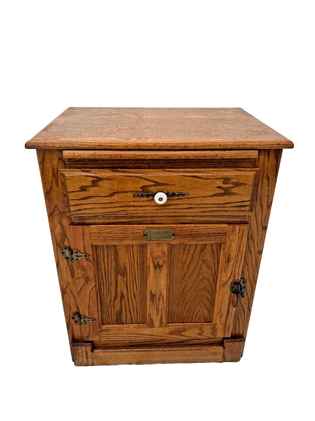 Retro White Clad Cabinet Nightstand Ice Box Style Drawer, Note Pad ...