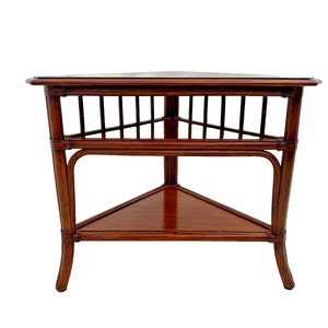 Vintage Corner Table Two Shelves Bamboo Wicker Legs and Mahogany Top - Etsy